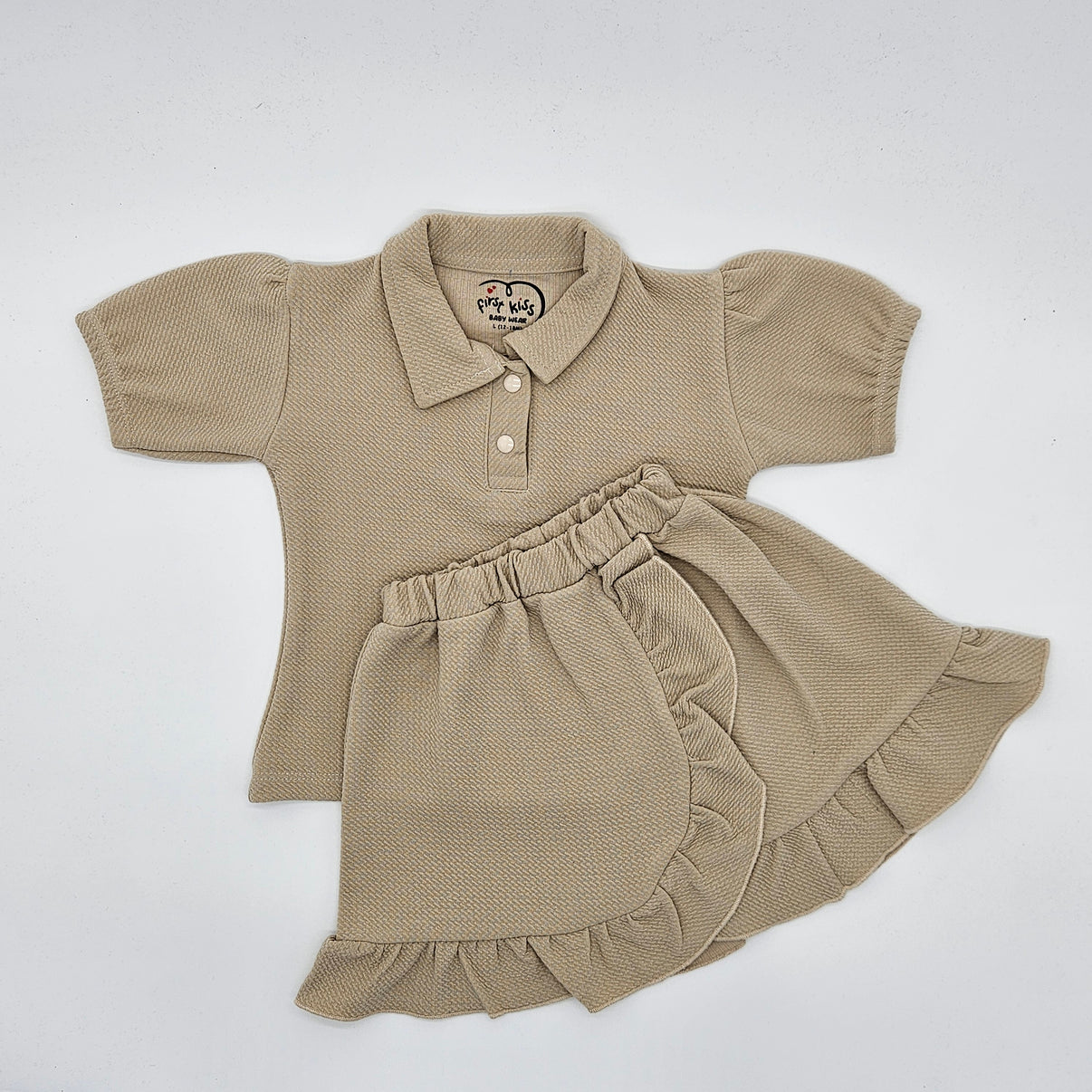 Boche Firstkiss Textured Polo Top with Puff Sleeves and Ruffle Skirt S